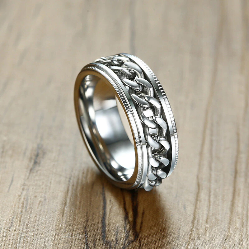 Unisex Silver Spinner Ring Mens Ring Sz 10 Stainless Fidget Ring Fidget ...