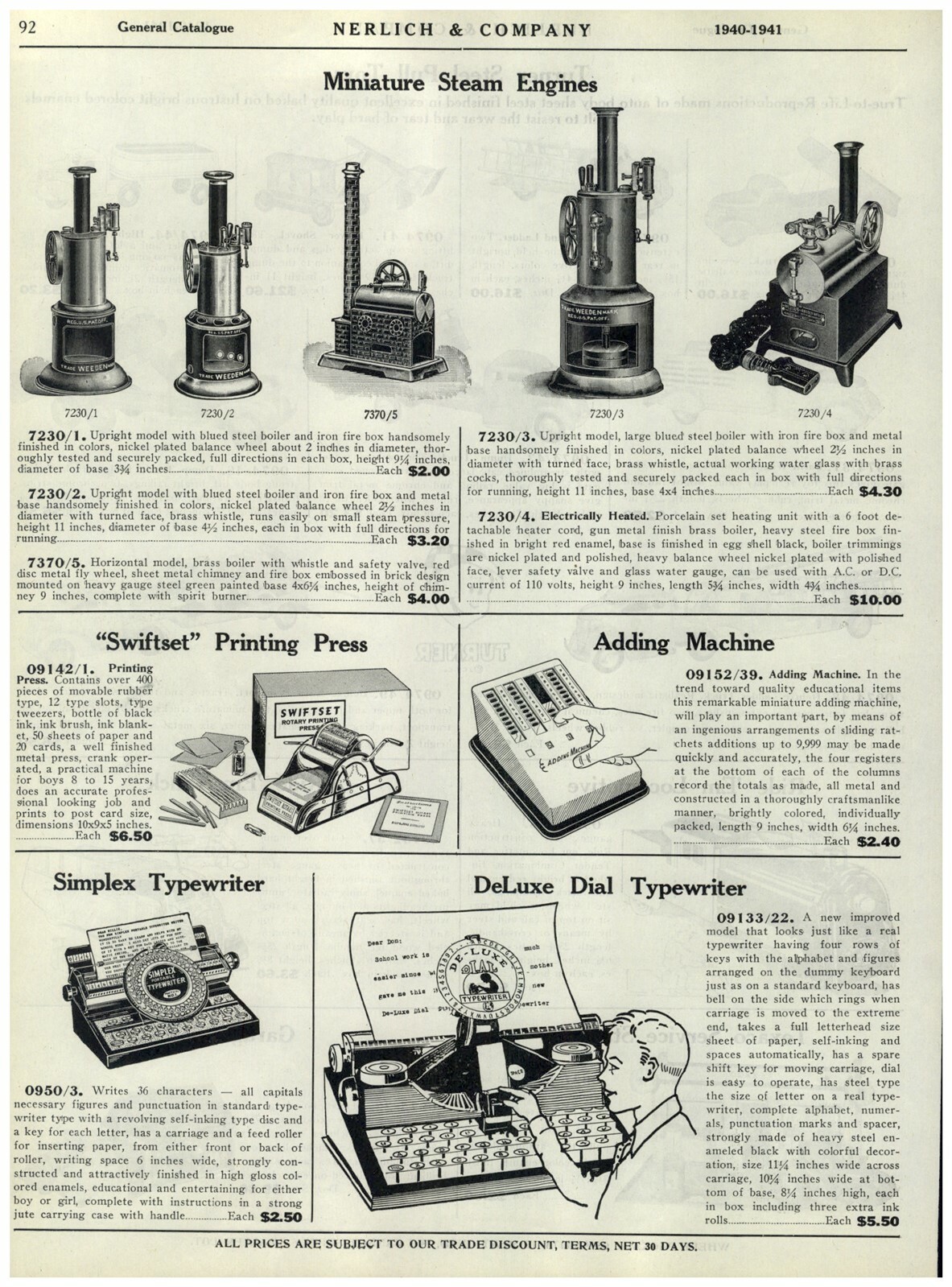 1940 PAPER AD Weeden Toy Steam Engine Vertical Horizonal Turner Pull ...