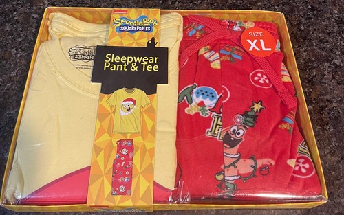 SpongeBob 2 pc Christmas Pajamas Men's T-Shirt & Fleece Pants NWT Size ...