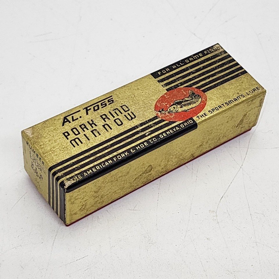 Vtg AL FOSS PORK RIND MINNOW Fishing Lure ORIENTAL WIGGLER #3 in Box w ...