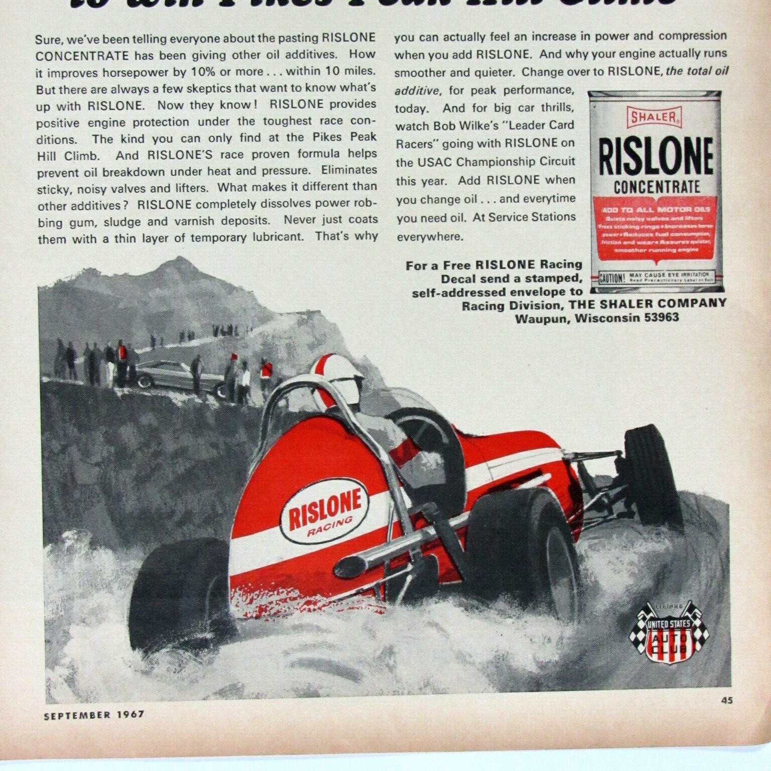 Pike's Peak Rislone Racing Oil USAC Vintage 1967 Original Print Ad 8.5 ...