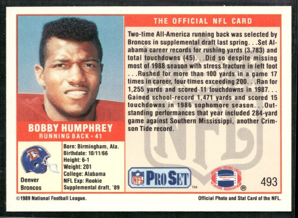 1989 Pro Set #493 Bobby Humphrey | eBay