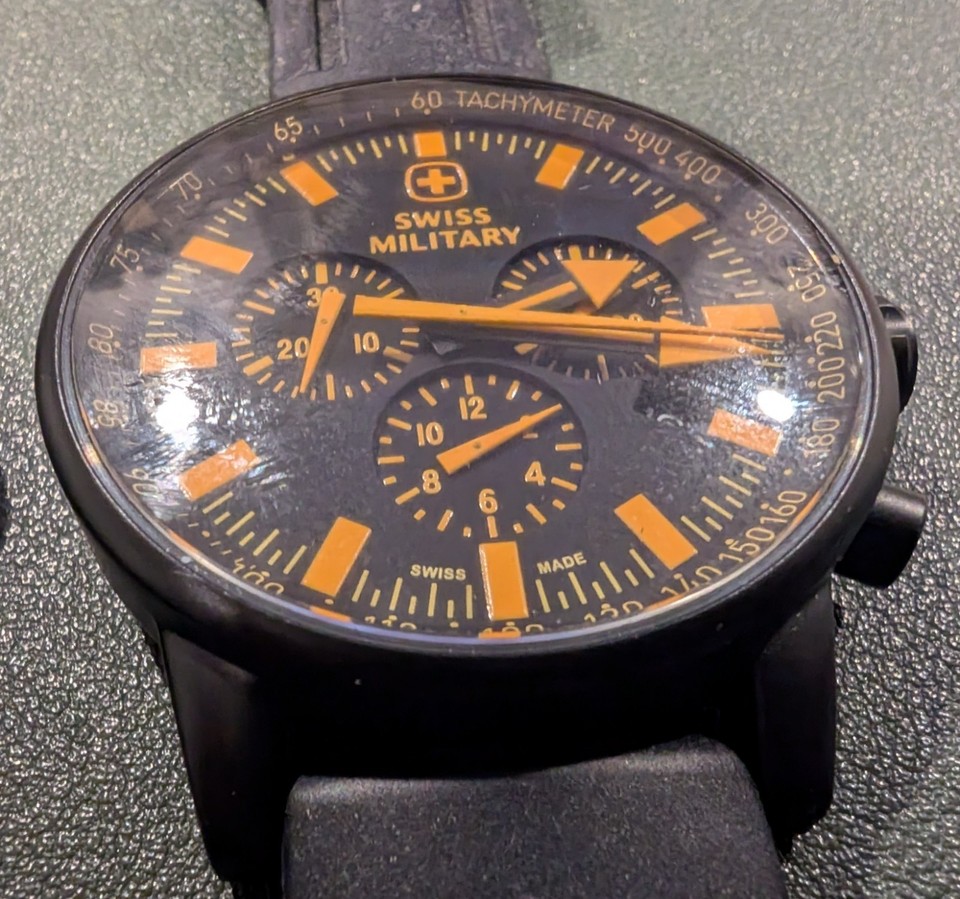 Swiss Military watch PVD COMMANDO SRC w Orange luminous hands and ...