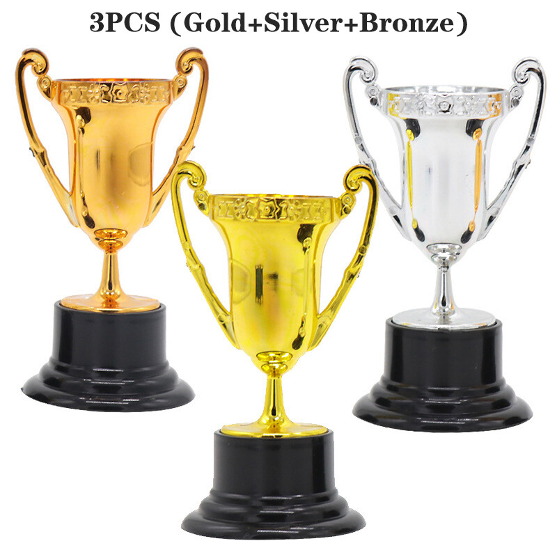 3PCS Student Sports Competitions Award Trophy Gold Cups Plastic Mini ...
