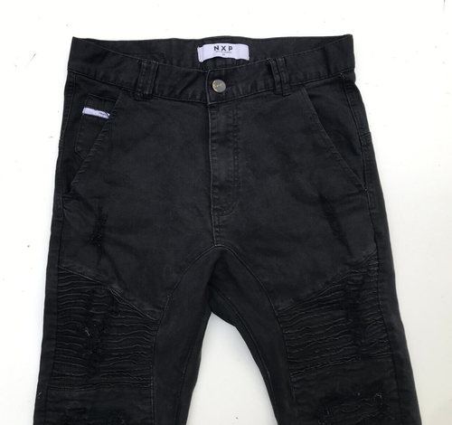 .NXP NENA & PAESADENA Black Biker Cuffed Destroy Jeans Size W32 | eBay
