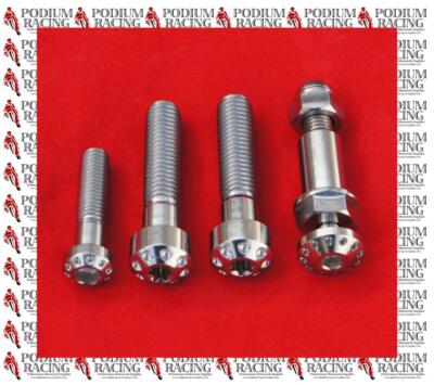 DUCATI DIAVEL SILVER TITANIUM KICK SIDE STAND PIVOT & FRAME BOLT SET (4 ...