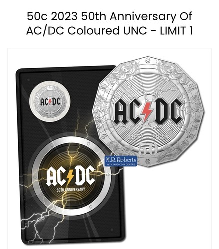 FREE POST- 2023 AUSTRALIA 50TH ANNIVERSARY OF AC/DC 50 CENTS UNC COIN ...