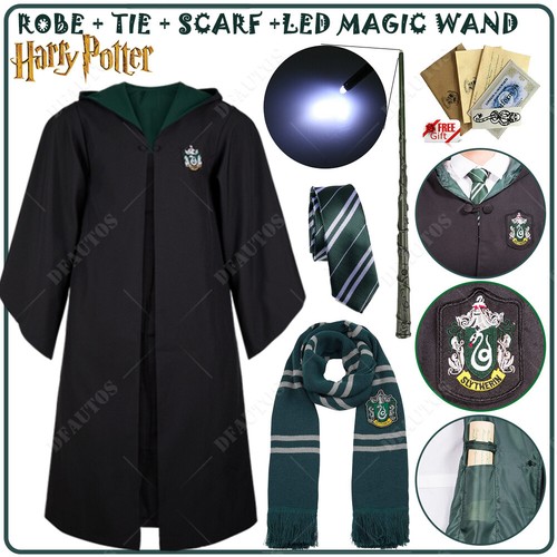 Harry Potter Draco Malfoy Slytherin Robe Cloak Tie LED Magic Wand Scarf ...