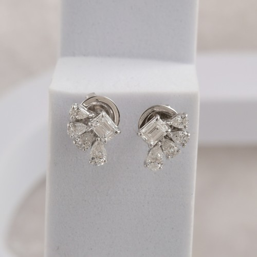 Multi Shape 10k White Gold 1.12Ct SI/H Diamond Stud Anniversary ...