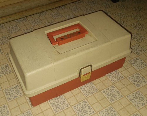 Vintage Tackle Box Plano Model 5520 Tan Orange 2-Tray Plastic Fishing ...