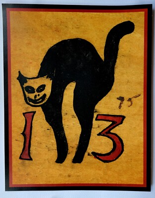 antique 1910s unknown carny black cat 13 lucky folk art tattoo flash ...