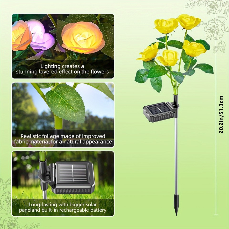 Solar Garden Lights Outdoor, 7 Color Changing Rose Solar Lights for ...