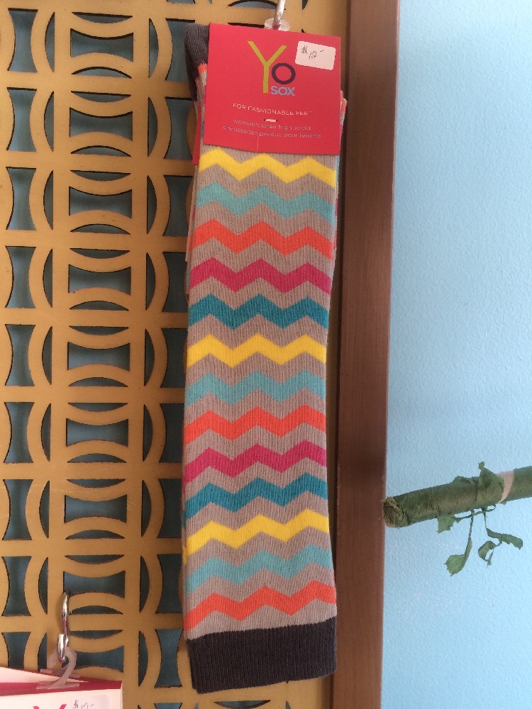 New Yo Socks Knee Sock Boot Grey Blue Yellow Chevron | eBay