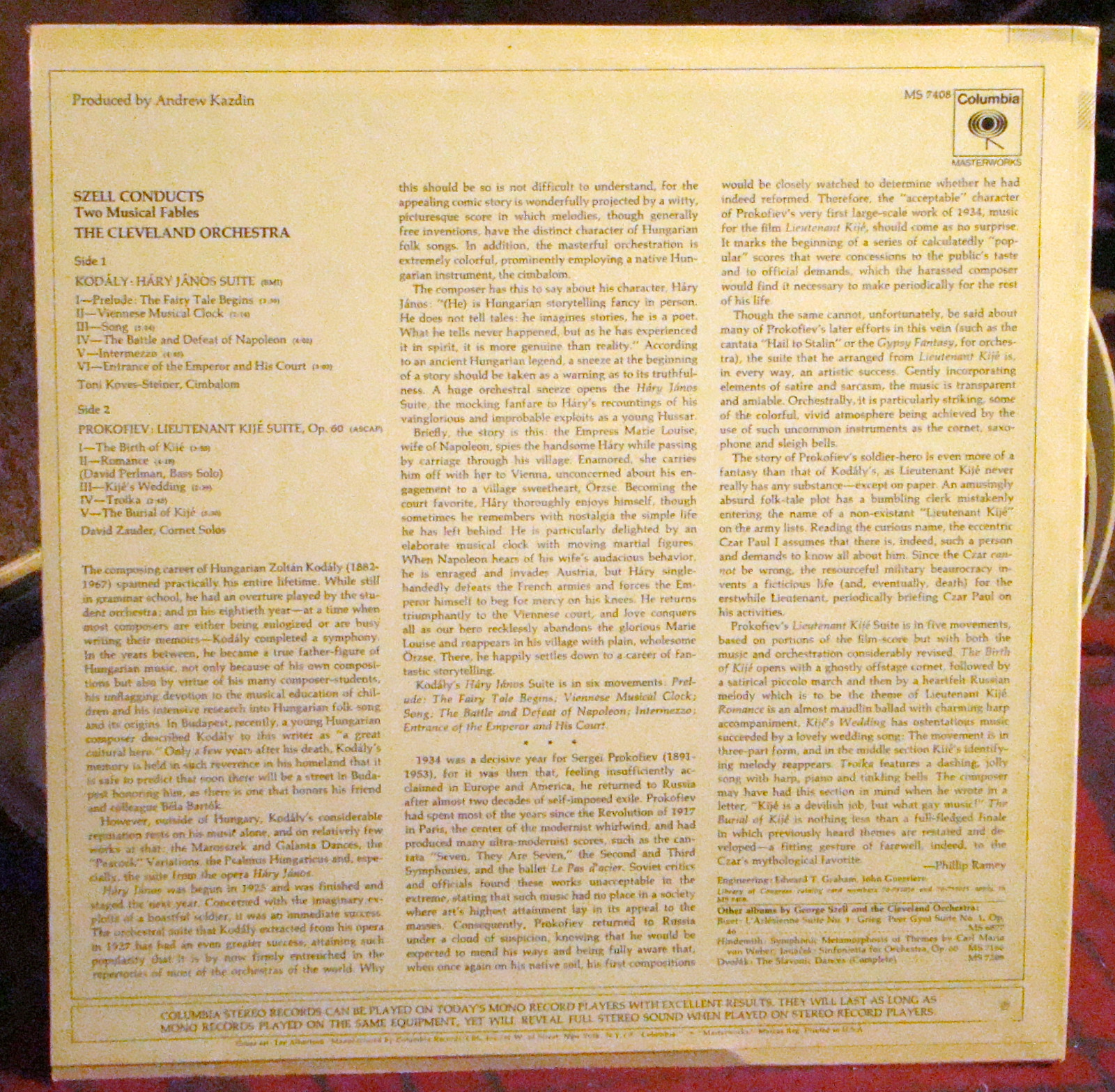 Szell Conducts Two Musical Fables, Cleveland Orchestra, Columbia LP MS ...