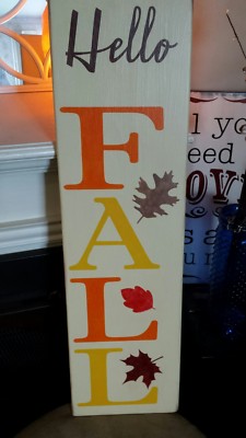 Fall Wood Sign Hello Fall Large Rustic Vertical Primitive Porch Sign ...