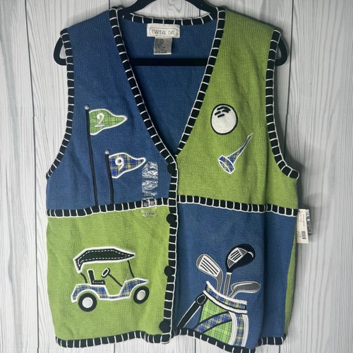 Vintage 90s Old Stock Mandal Bay Golf Appliqué Sweater Vest Womens XL ...