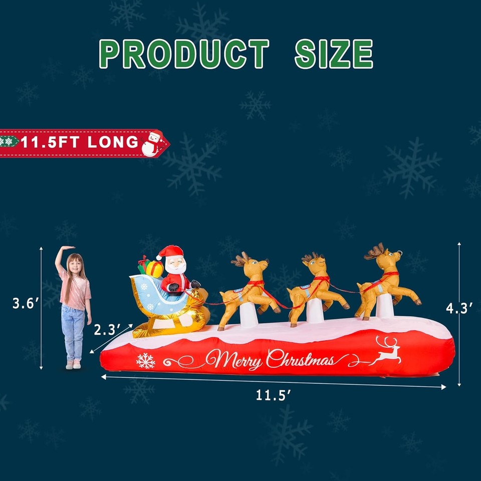 Christmas Giant Inflatables Santa Sleigh & Reindeer Outdoor Decorations ...