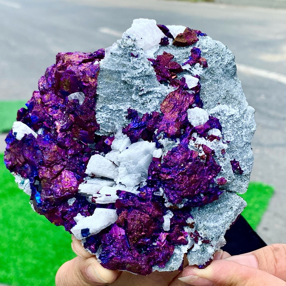 1.52LB Natural Colorful Bornite with calcite Raw Mineral crystal ...