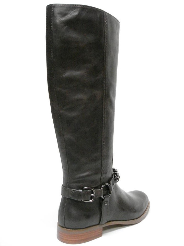 NIB COACH MABEL DARK SMOKE LEATHER CHAIN BUCKLE EQUESTRIAN RIDING BOOTS ...