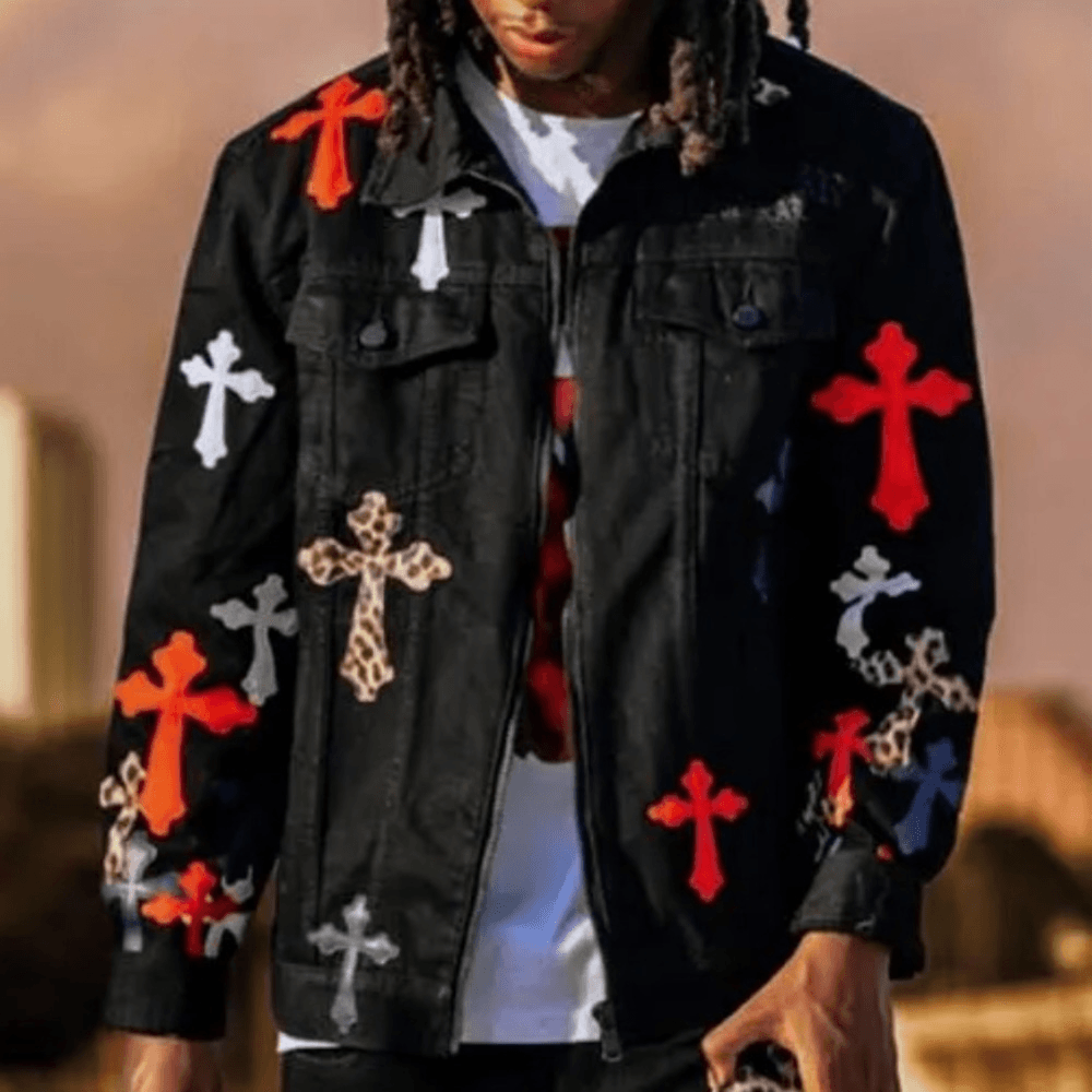 Rockstar Original Mens Exo Patchwork Black Denim Trucker Rockstar Original Mens Exo Patchwork Black Denim Trucker