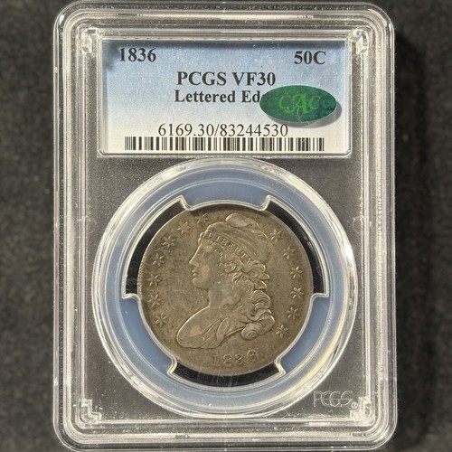 1836 50c Capped Bust Half Dollar Type Coin Choice Very Fine PCGS VF 30 ...