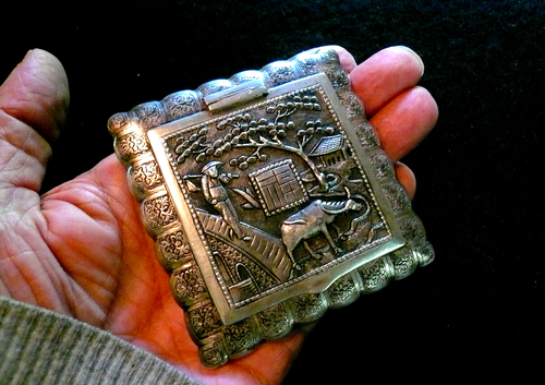 Fine Antique Chinese Powder Case Stash Case, Solid Silver 3" x 3", 2.62 ...
