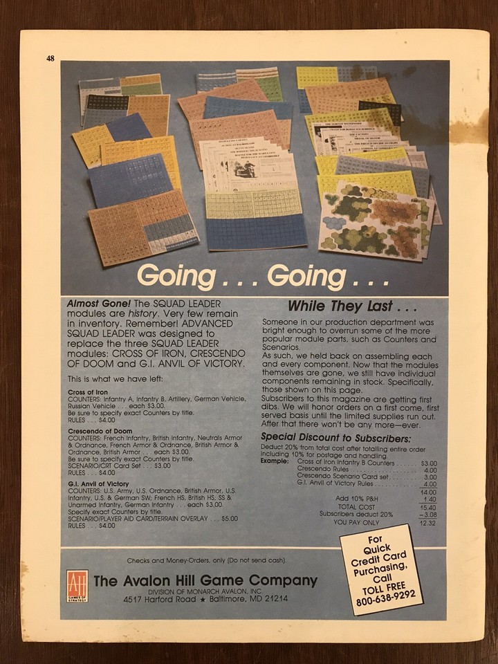 Magazine with Insert, The General, Vol 23 No 3, ASL, Avalon Hill, 1986 ...