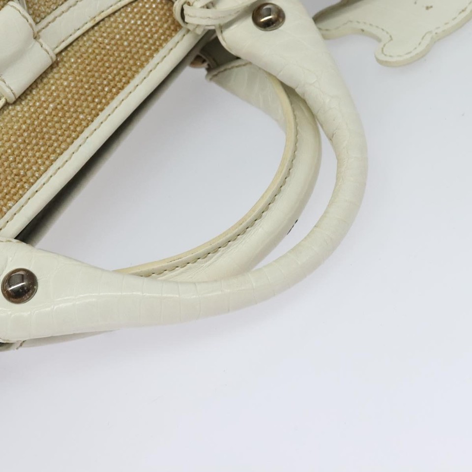 CELINE Hand Bag Straw Leather Beige Silver Auth 122443 | eBay
