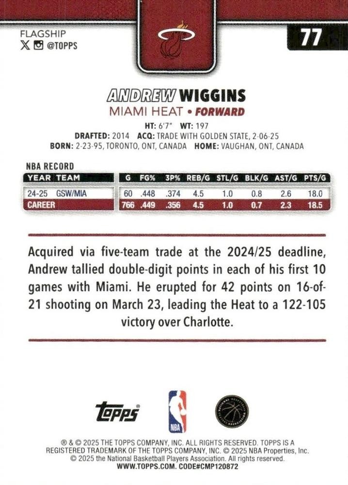 2025-26 Topps Basketball #77 Andrew Wiggins Base Card FAST SHIPPING | eBay