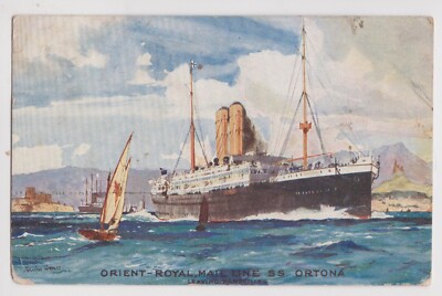 Ship SS Ortona, Orient Mail Line vintage postcard, used 1908 ...