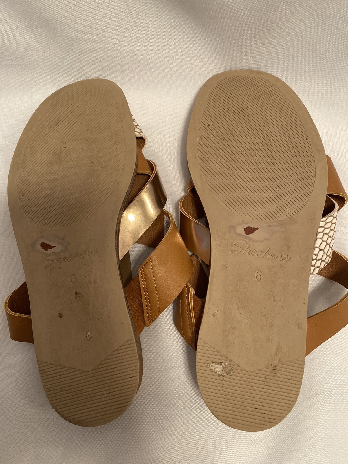 Skechers Sweet Chic Slides Sandals Tan Metallic Allig… - Gem