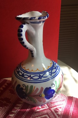 Hand Painted Ceramic Pitcher;Carafe; Spain; 8" tall - Vase; narrow neck ...