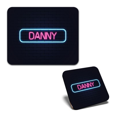 1 Mouse Mat & 1 Square Coaster Neon Sign Design Danny Name #351811 ...