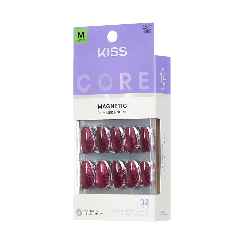 KISS CORE MAGNETIC GLUE ON FALSE NAILS MEDIUM LENGTH ALMOND SHAPE NEW ...
