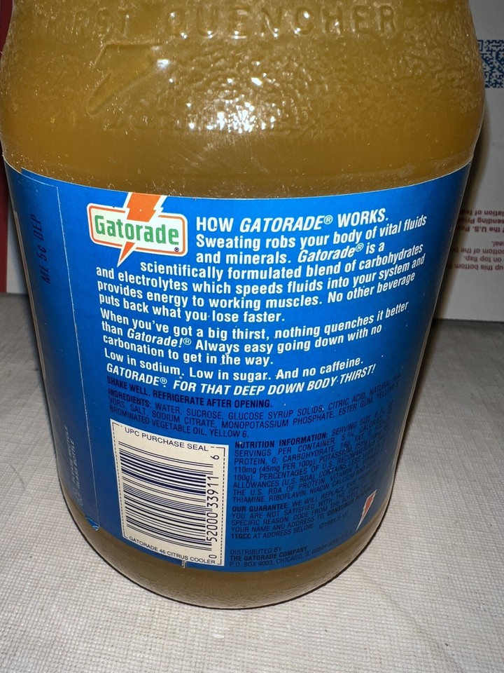 VINTAGE 1980’S FULL GATORADE GLASS BOTTLE CITRUS 46OZ SEALED BRAND NEW ...