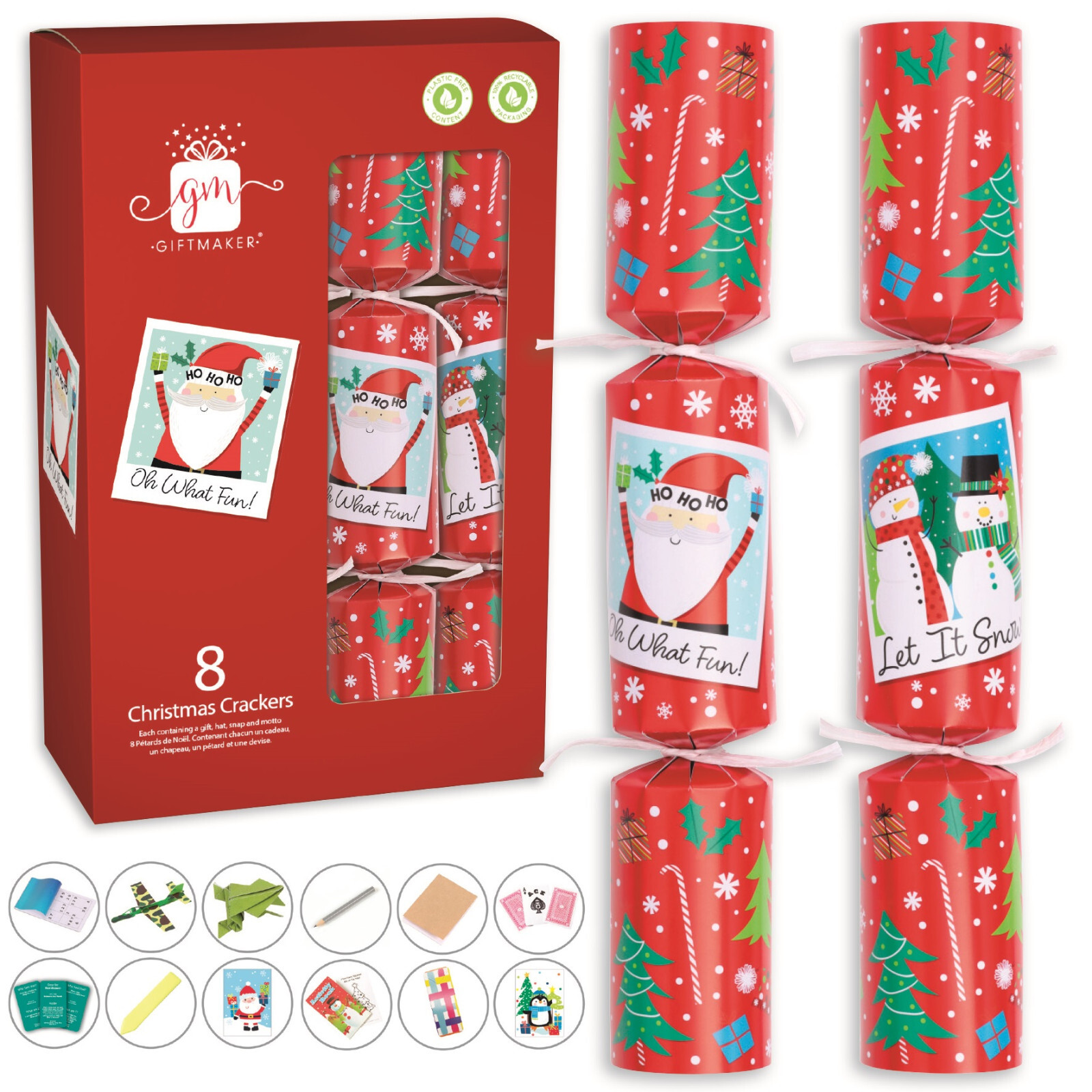 Traditional Christmas Crackers 28cm Box Set of 8 Plastic Free Gift Hat ...
