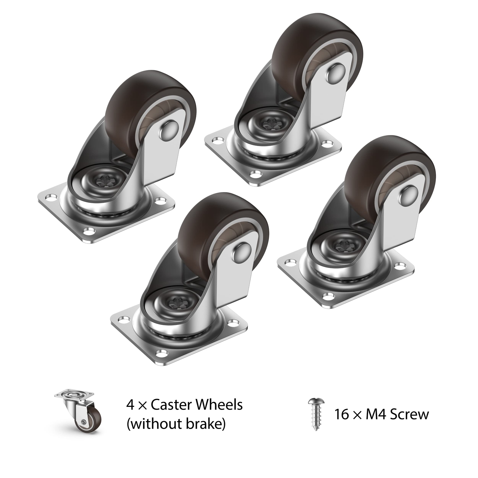 1 Inch Small Caster Wheels for Furniture Low Profile Casters Set of 4 ...