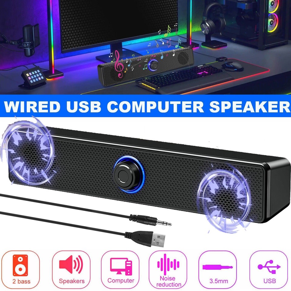 3.5mm USB Computer Speakers Sound Bar for Desktop Laptop PC w/ Stereo ...