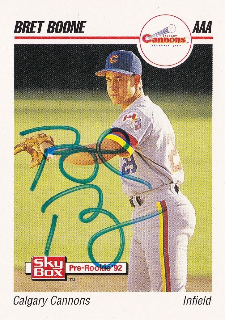 Bret Boone Signed 1992 SkyBox Card #24 Seattle Mariners Calgary Cannons ...