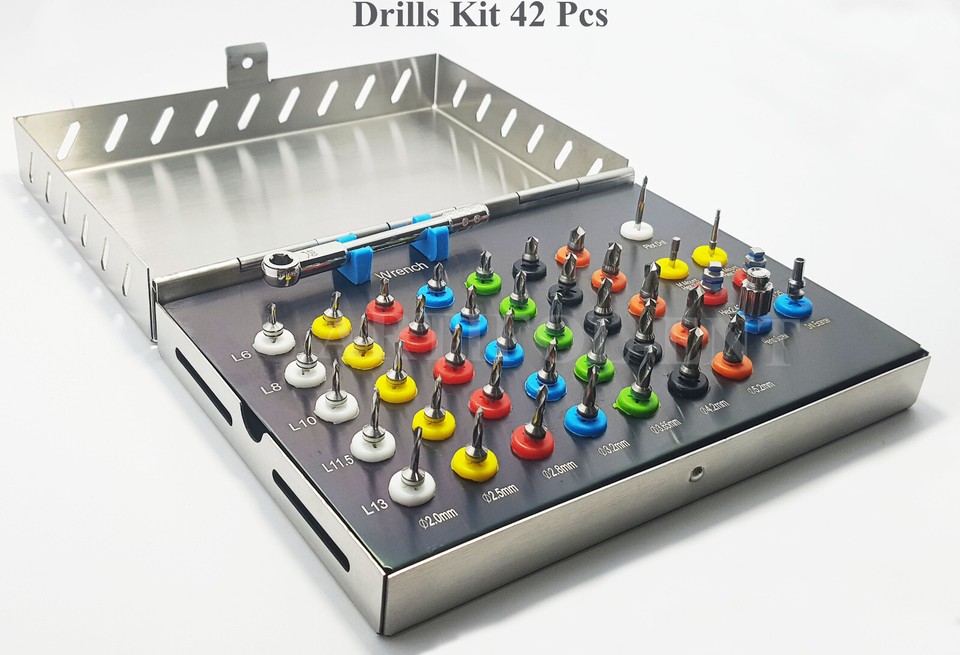 Impl@nt Dental Conical Drills Kit 42 Pcs Surgic@l Drill Set Torque ...