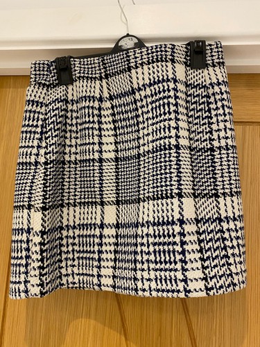 H&M SMART LINED BLACK / NAVY & WHITE WOOL ZIPPED MINI SKIRT EUR 40 / UK ...