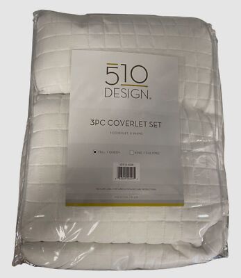 510 Design White Otto 3-Pc. Reversible Coverlet Set Size Full/Queen | eBay