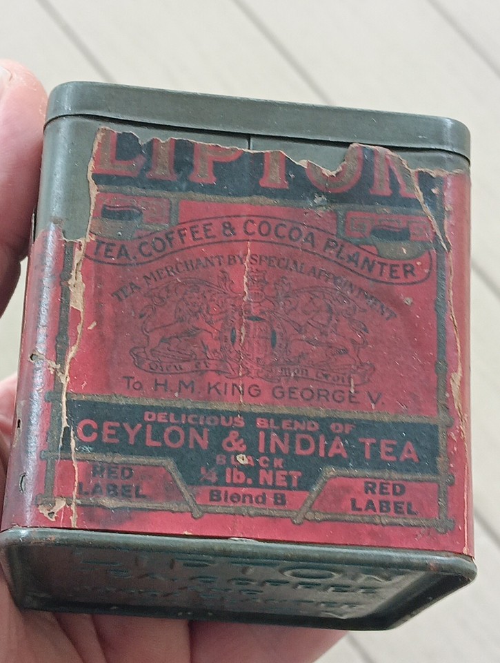 Vtg Lipton's Tea Tin Square RED Paper Label Ceylon & India Tea Lot OF 2 ...