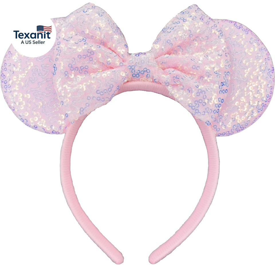 Mouse Ears Headbands for Women Glitter Sequin Mouse Ears Bow Headband ...