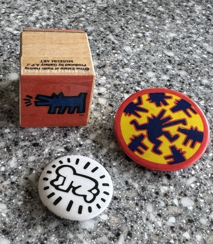 Keith Haring 1980’s Pop Shop NYC Lot- Two Pin back Buttons & Rubber ...