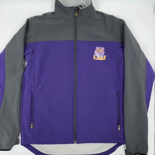 LSU Tiger Jacket Adult Small S Purple Full Zip Softshell Rain Repellent ...