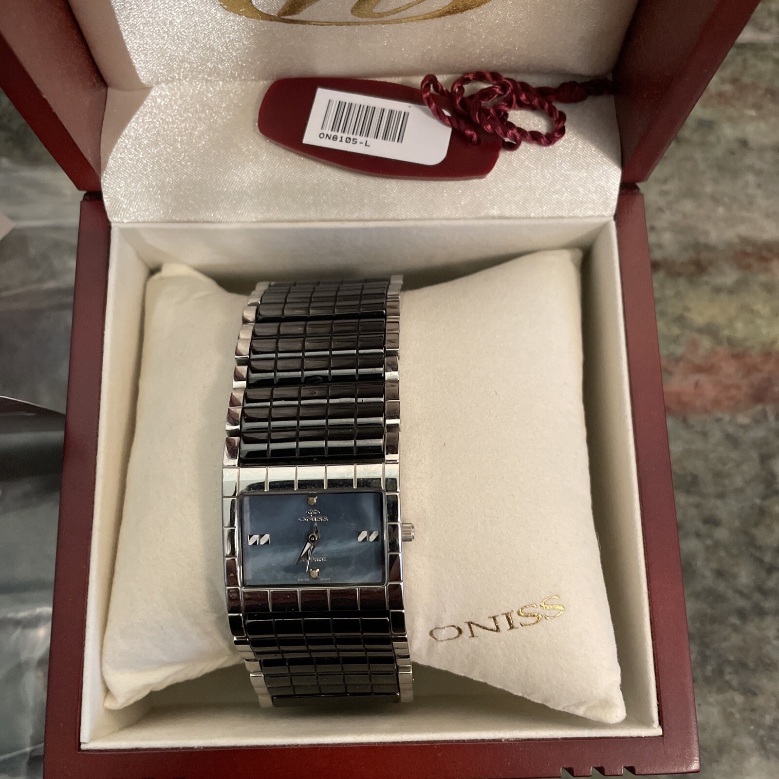 Oniss Paris Diamonds Ceramic SS Watch ON8105L Case Box Womens Sapphire ...