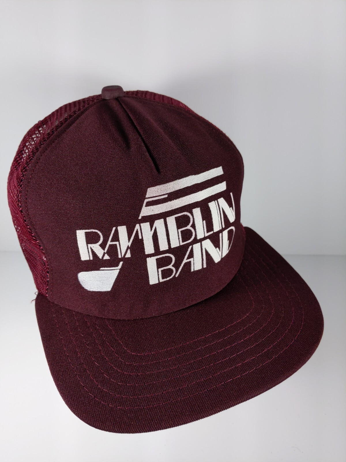 Vintage The Ramblin Band Snapback Hat Maroon Retro Trucker Music Cap ...