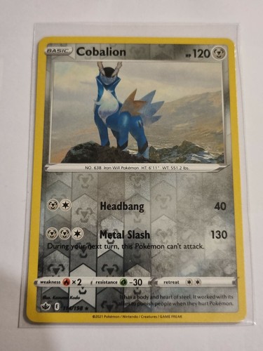Cobalion 114/198 Pokemon Card TCG SWSH Chilling Reign Rare Reverse Holo ...