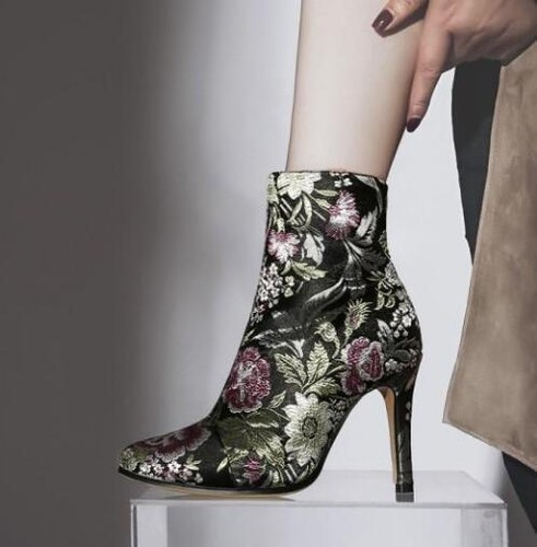 Chinese Style High Heel Stiletto Women Ethnic Warm Embroidery Floral ...